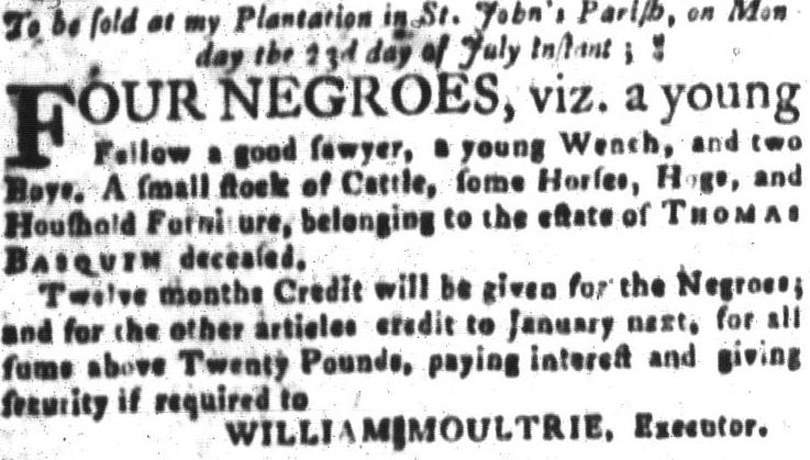 Slavery Advertisements Published July 4, 1770 | The Adverts 250 Project