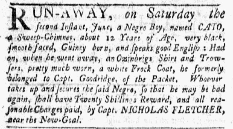 Slavery Advertisements Published June 18, 1770 | The Adverts 250 Project