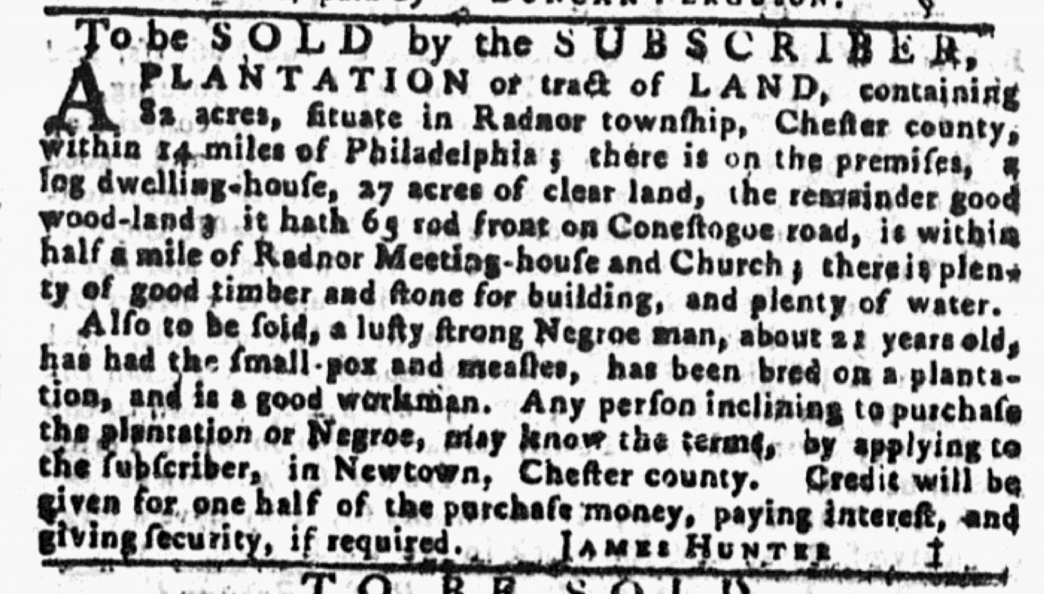 Slavery Advertisements Published January 11, 1770 | The Adverts 250 Project