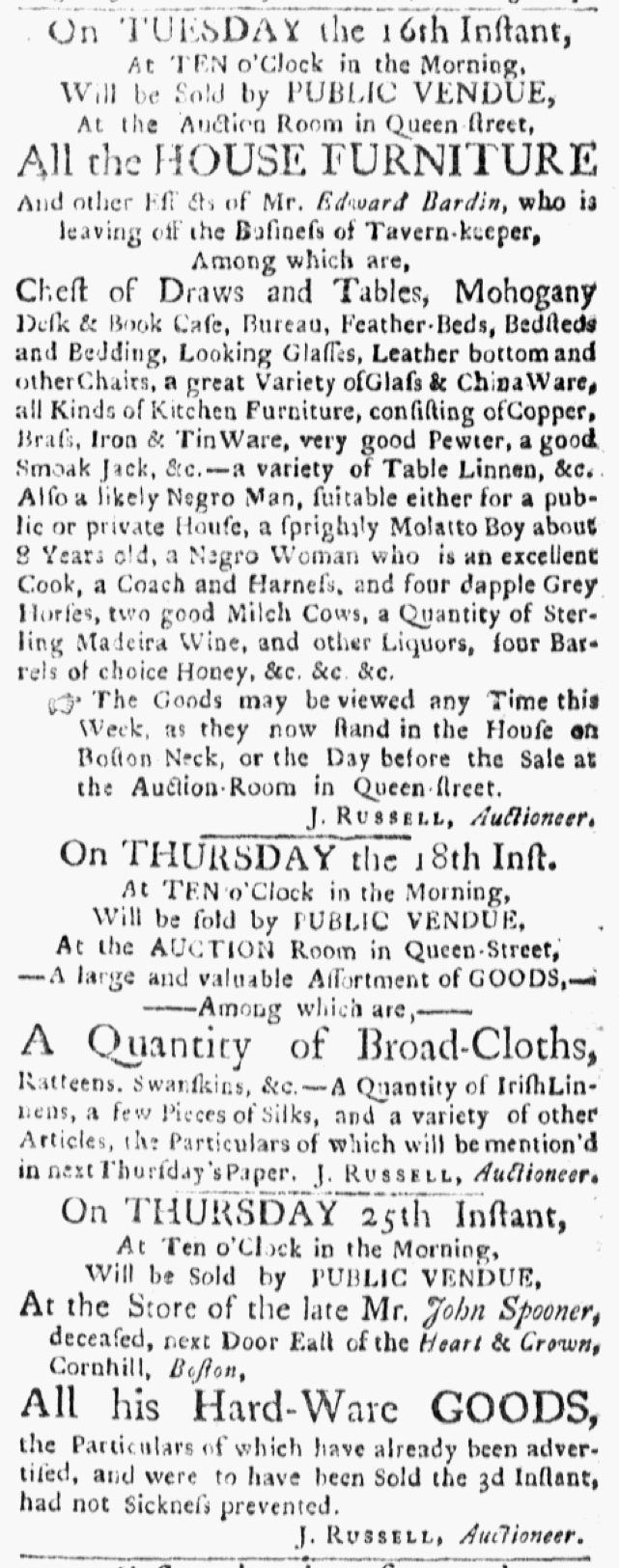 Slavery Advertisements Published January 8, 1770 | The Adverts 250 Project