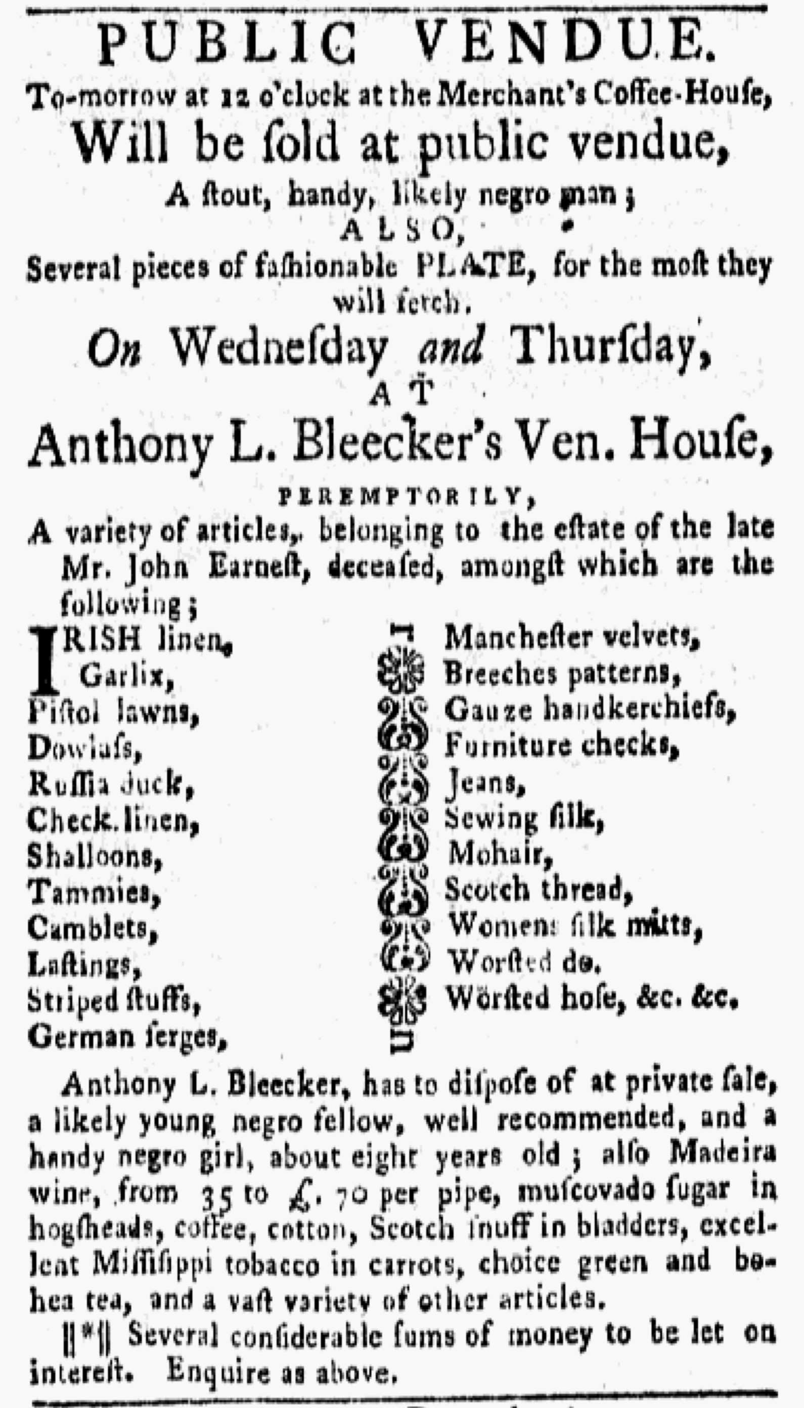 Slavery Advertisements Published January 8, 1770 | The Adverts 250 Project