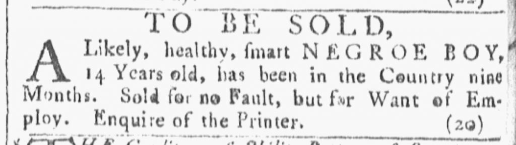 Slavery Advertisements Published March 17, 1770 | The Adverts 250 Project