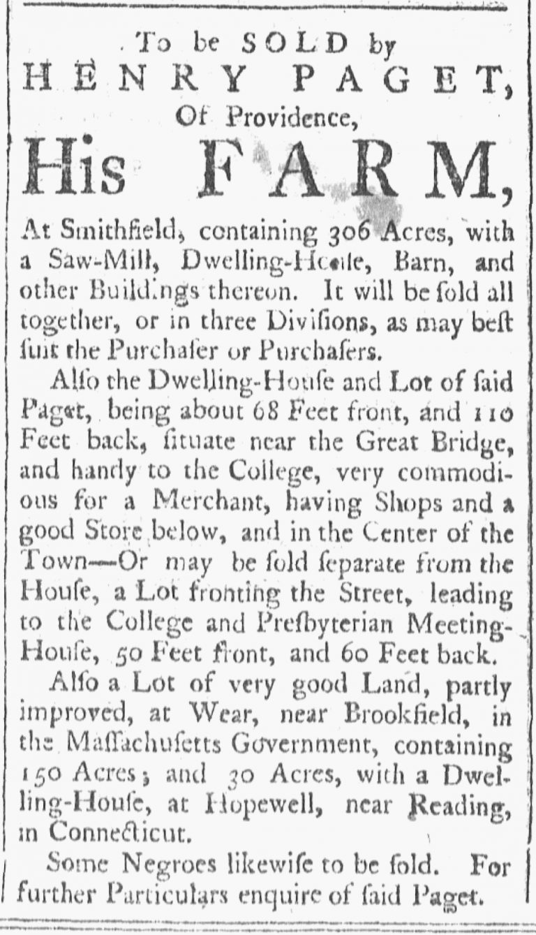 Slavery Advertisements Published September 22, 1770 | The Adverts 250 ...