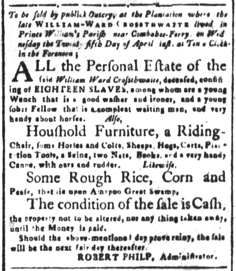 Slavery Advertisements Published April 13, 1770 | The Adverts 250 Project