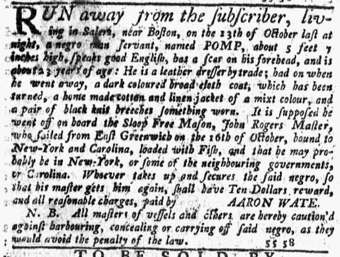Slavery Advertisements Published December 13, 1770 | The Adverts 250 ...