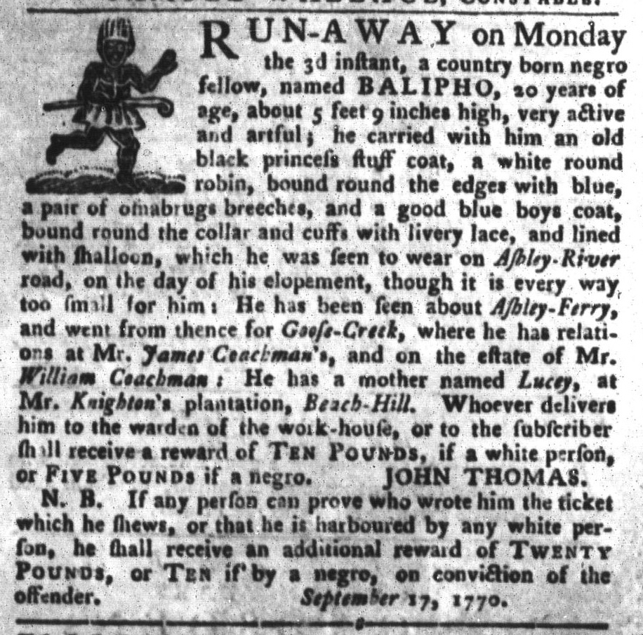 Slavery Advertisements Published November 27, 1770 | The Adverts 250 ...