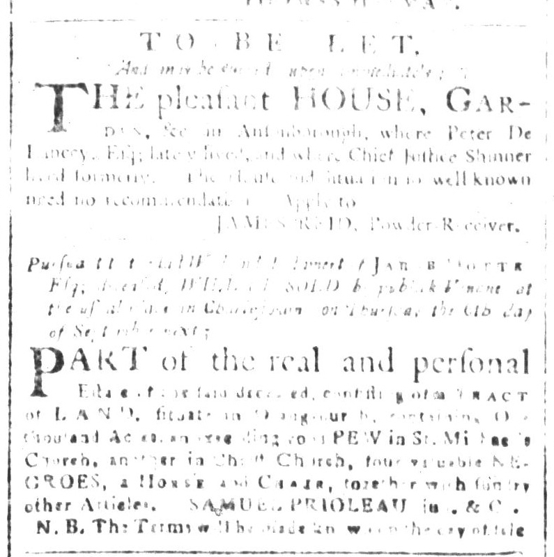 Slavery Advertisements Published August 20, 1770 | The Adverts 250 Project