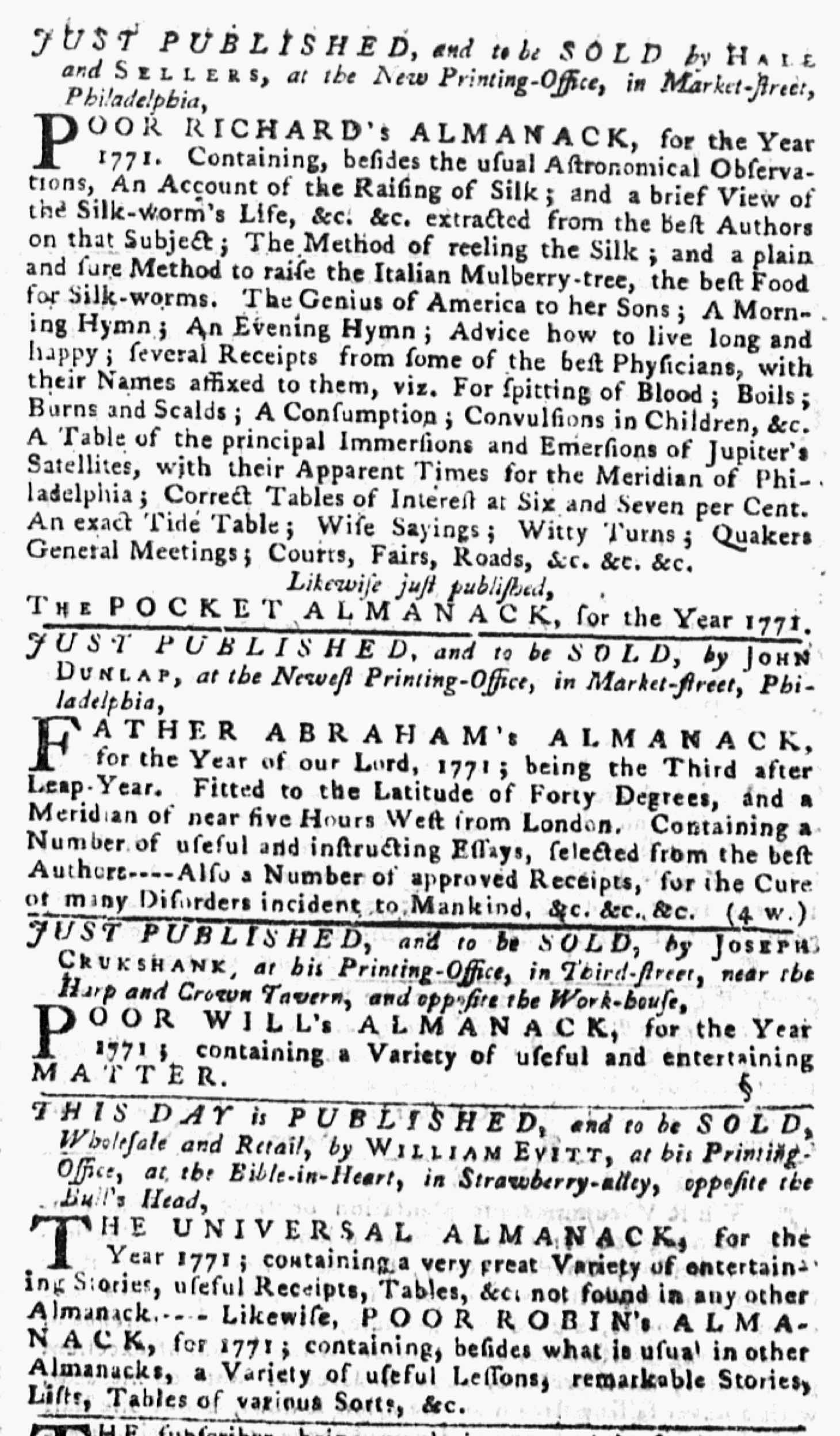 Poor Robin’s Almanack | The Adverts 250 Project