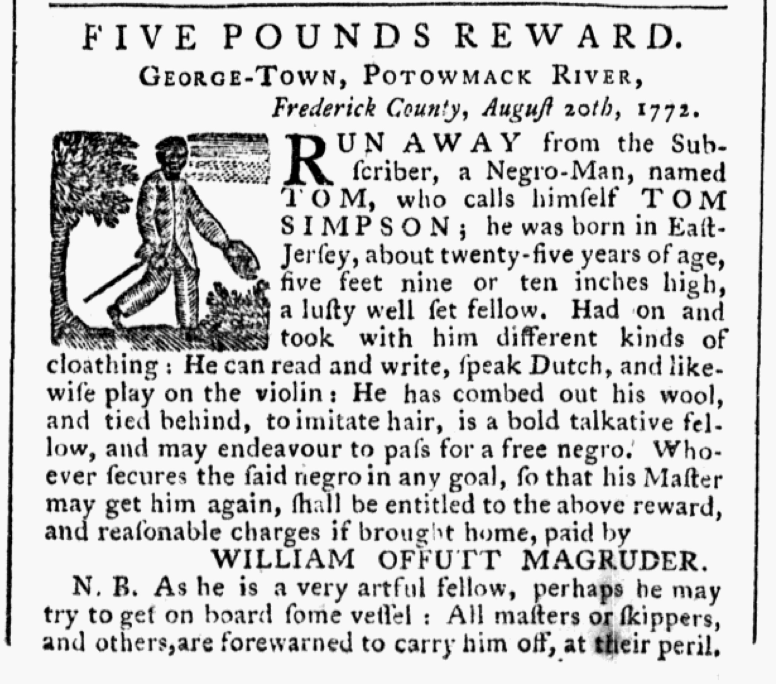 Slavery Advertisements Published August 31, 1772 | The Adverts 250 Project