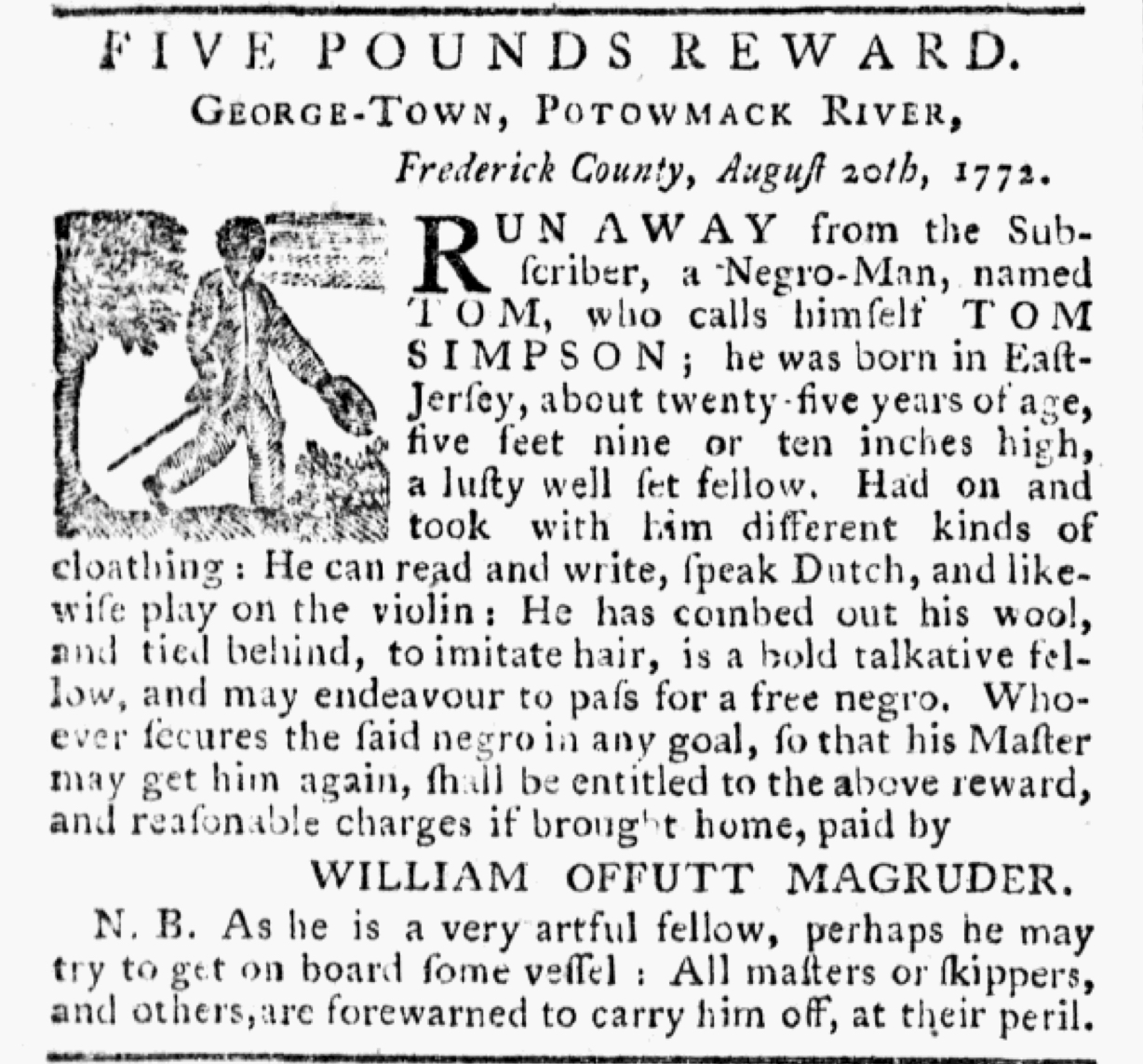 Slavery Advertisements Published October 5, 1772 | The Adverts 250 Project