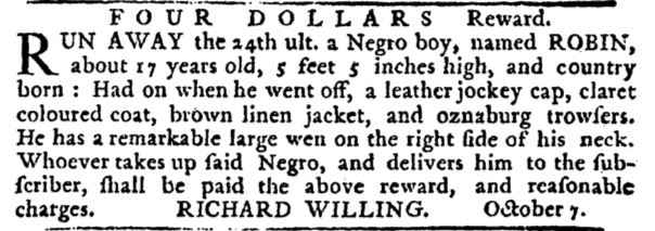 Slavery Advertisements Published October 7, 1772 | The Adverts 250 Project