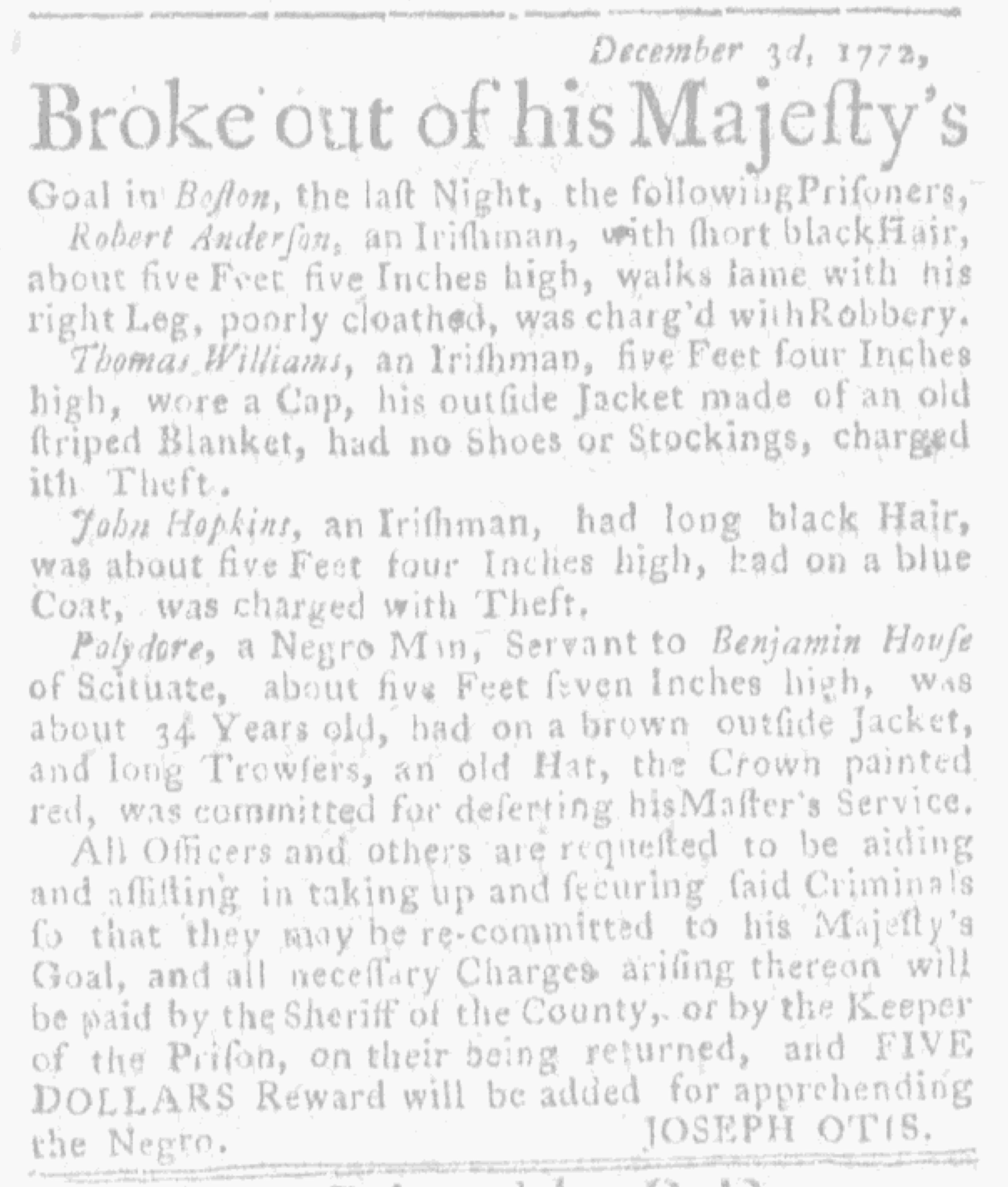 Slavery Advertisements Published December 17, 1772 | The Adverts 250 ...