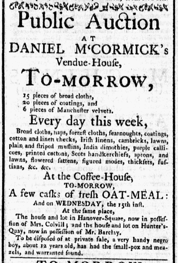 Slavery Advertisements Published December 6, 1773 | The Adverts 250 Project