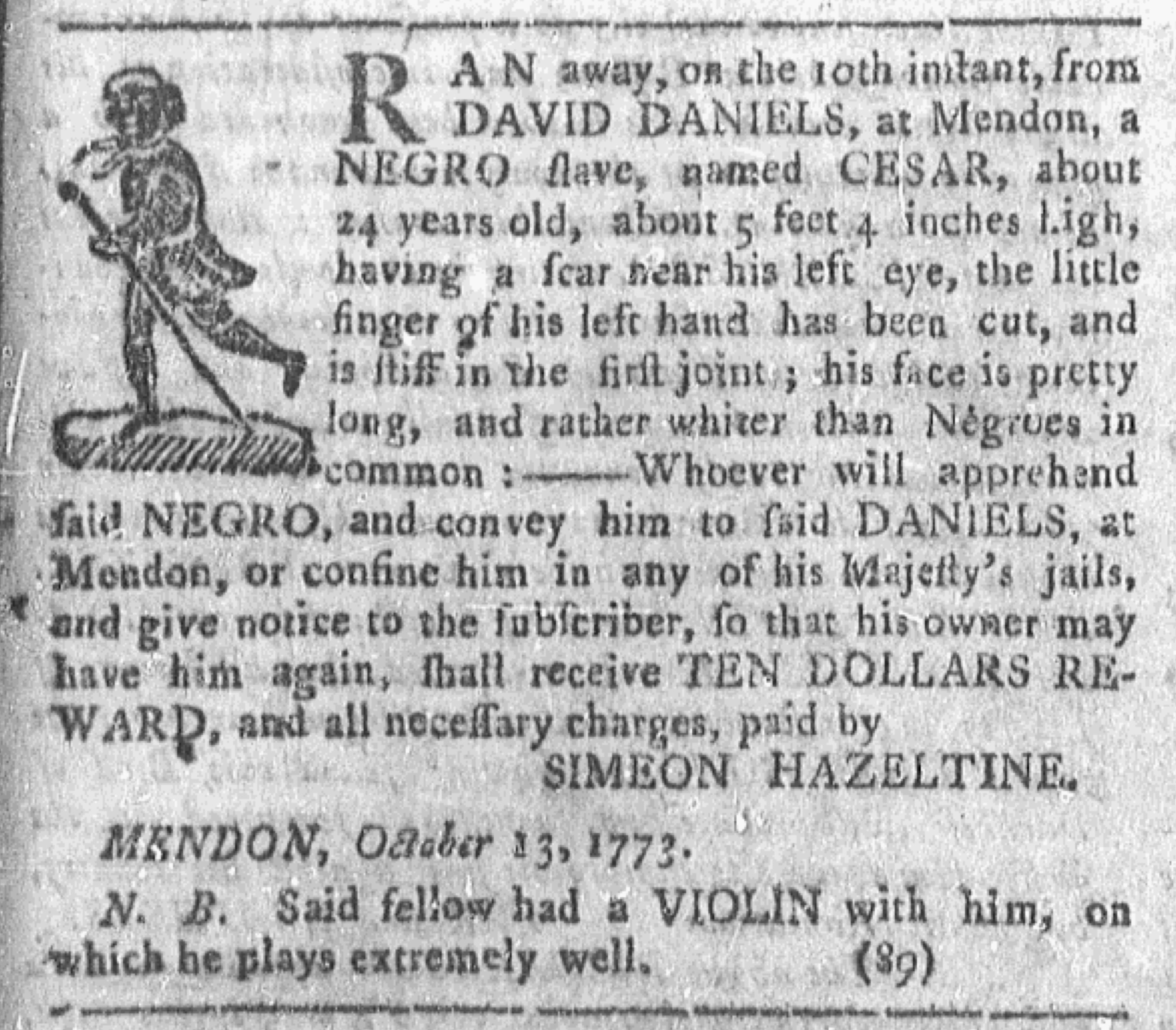 Slavery Advertisements Published October 25, 1773 | The Adverts 250 Project