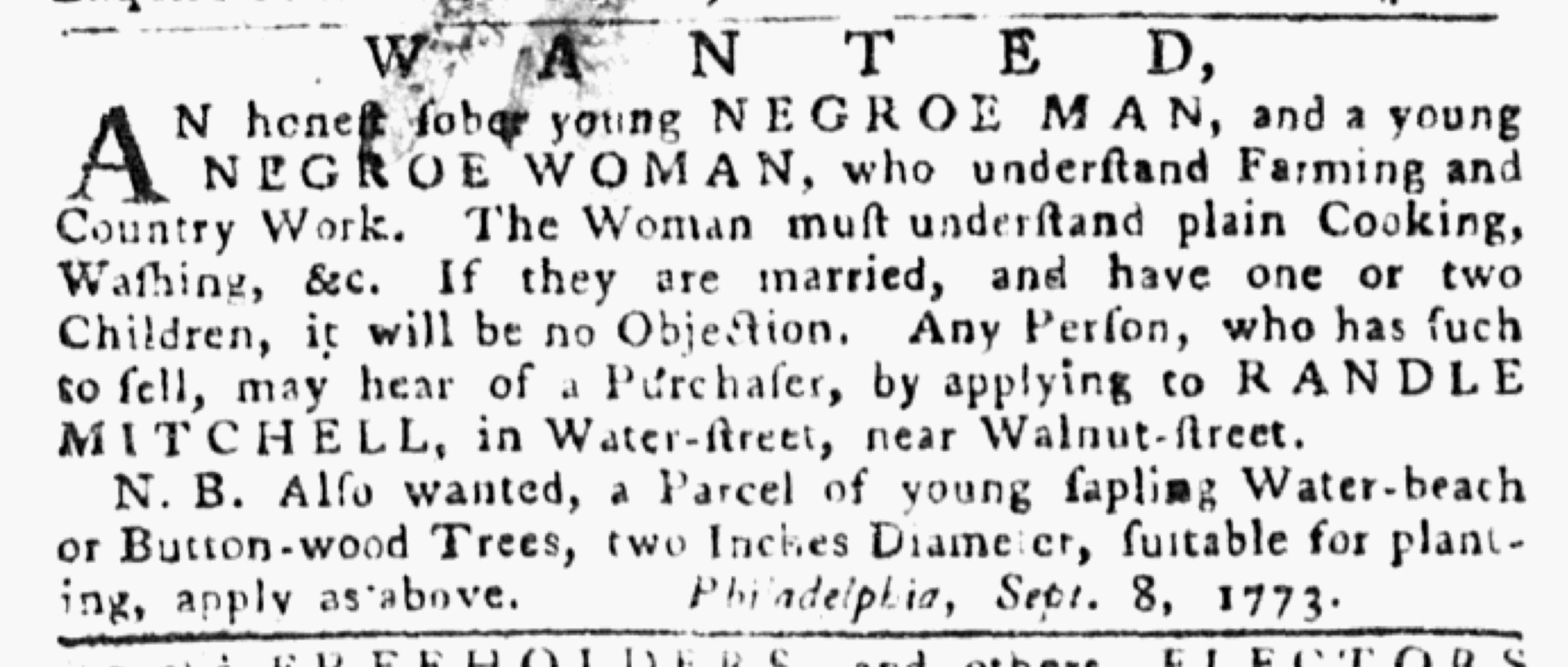 Slavery Advertisements Published September 15, 1773 | The Adverts 250 ...