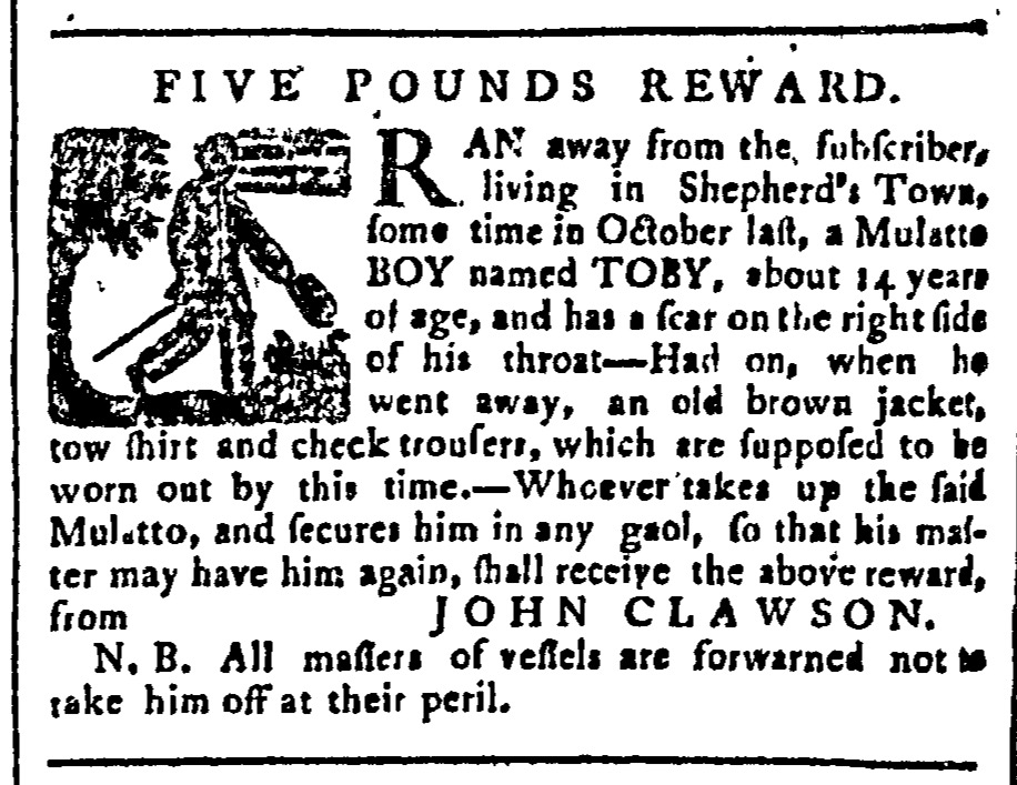 Slavery Advertisements Published January 20, 1774 | The Adverts 250 Project