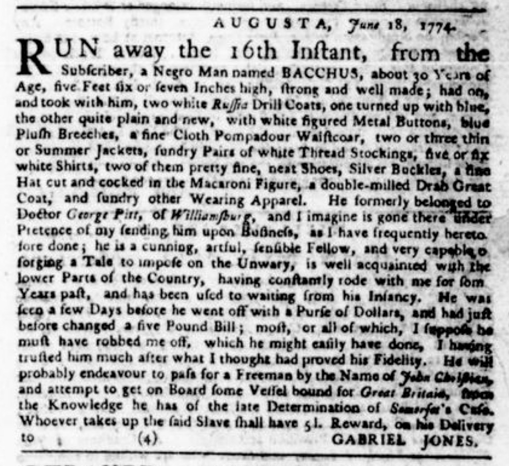 Slavery Advertisements Published July 7, 1774 | The Adverts 250 Project