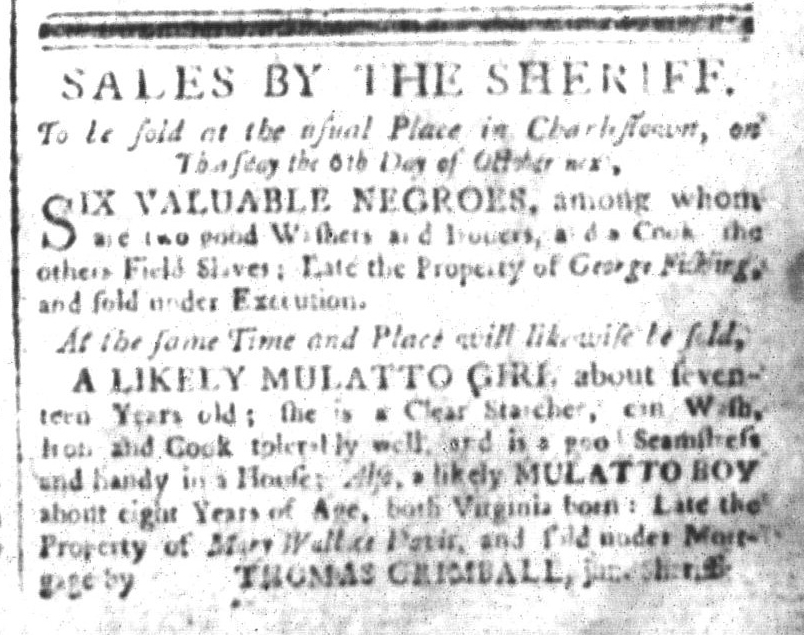 Slavery Advertisements Published September 23, 1774 | The Adverts 250 Project