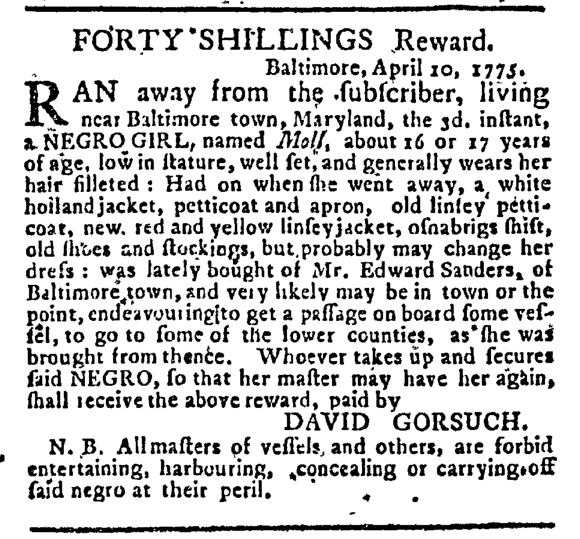 Slavery Advertisements Published April 26, 1775 | The Adverts 250 Project