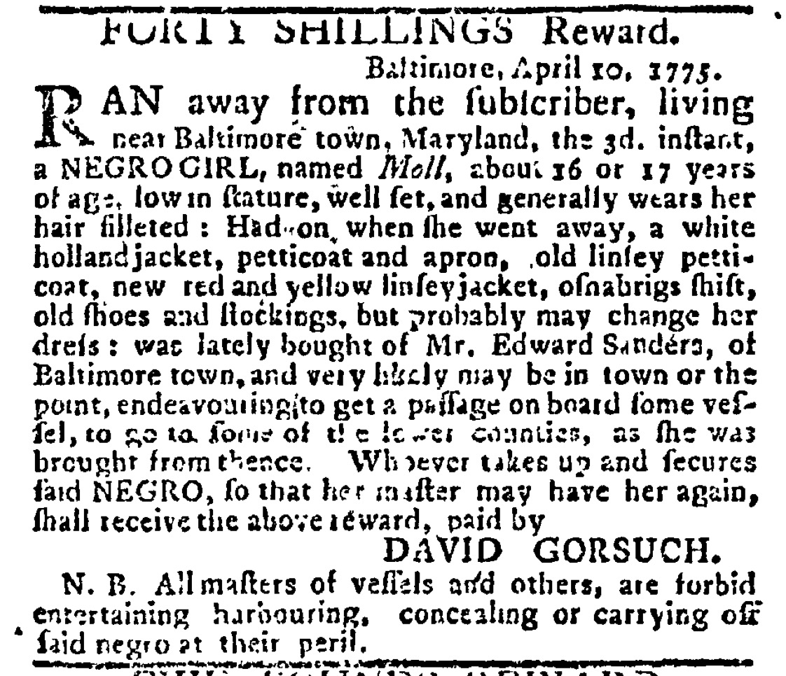 Slavery Advertisements Published May 10, 1775 | The Adverts 250 Project