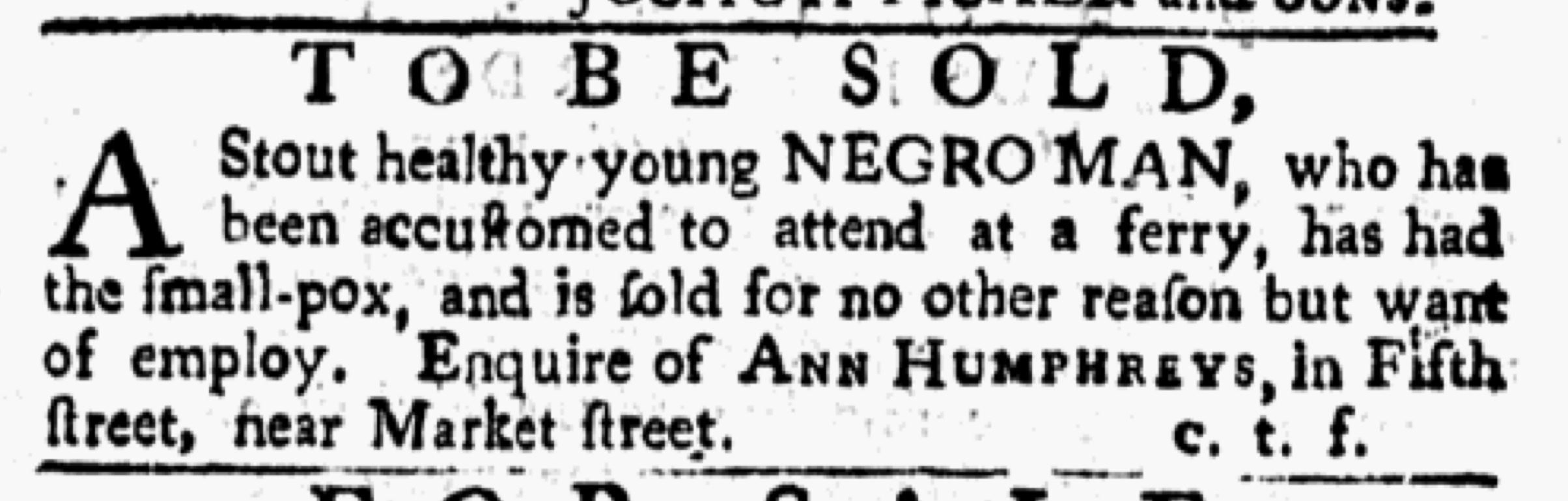 Slavery Advertisements Published May 12, 1775 | The Adverts 250 Project