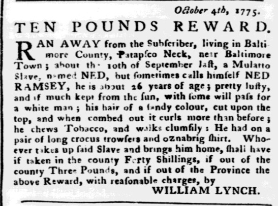 Slavery Advertisements Published October 17, 1775 | The Adverts 250 Project