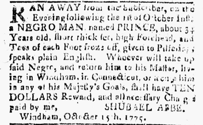 Slavery Advertisements Published October 18, 1775 | The Adverts 250 Project