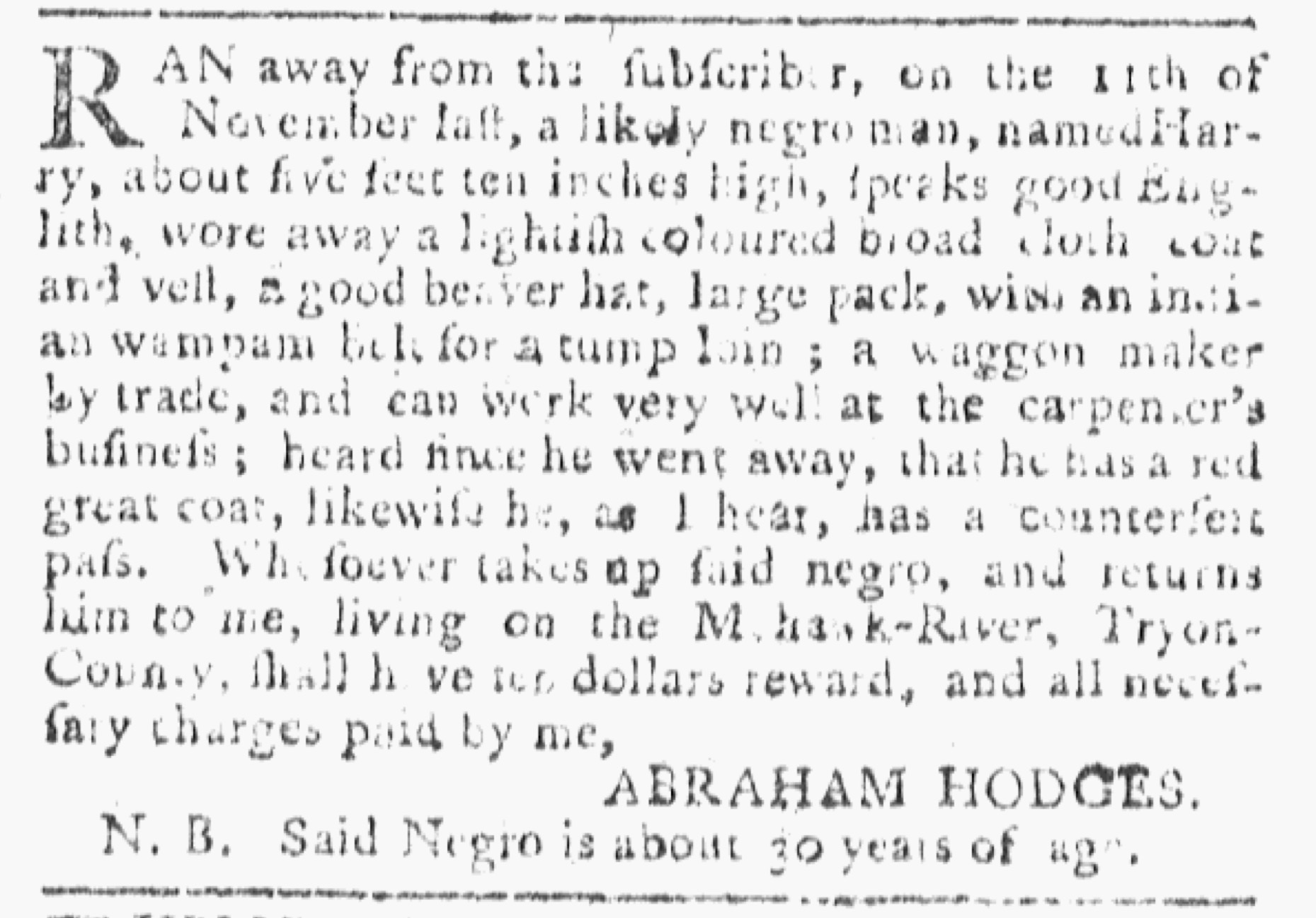 Slavery Advertisements Published January 5, 1776 | The Adverts 250 Project