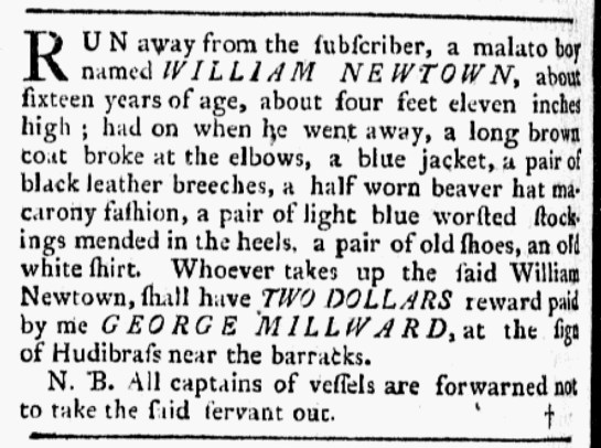 Slavery Advertisements Published January 6, 1776 | The Adverts 250 Project