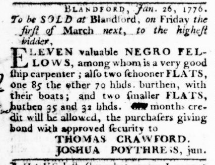 Slavery Advertisements Published February 16, 1776 | The Adverts 250 ...