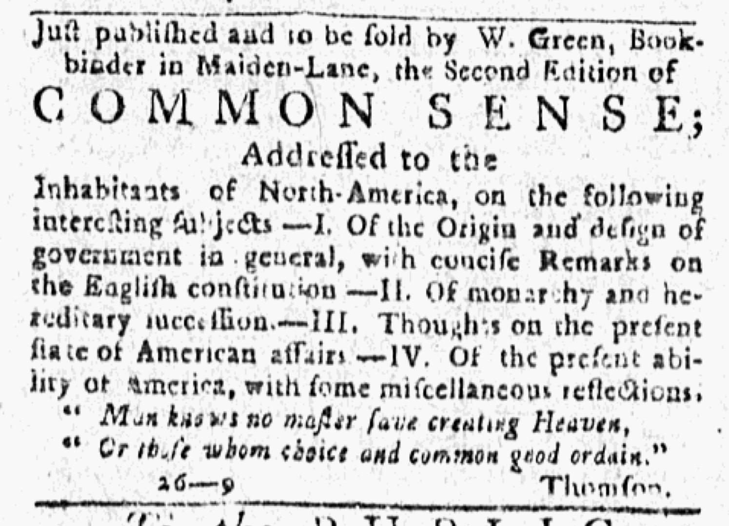 Advertisements for Common Sense Published February 8, 1776 | The ...