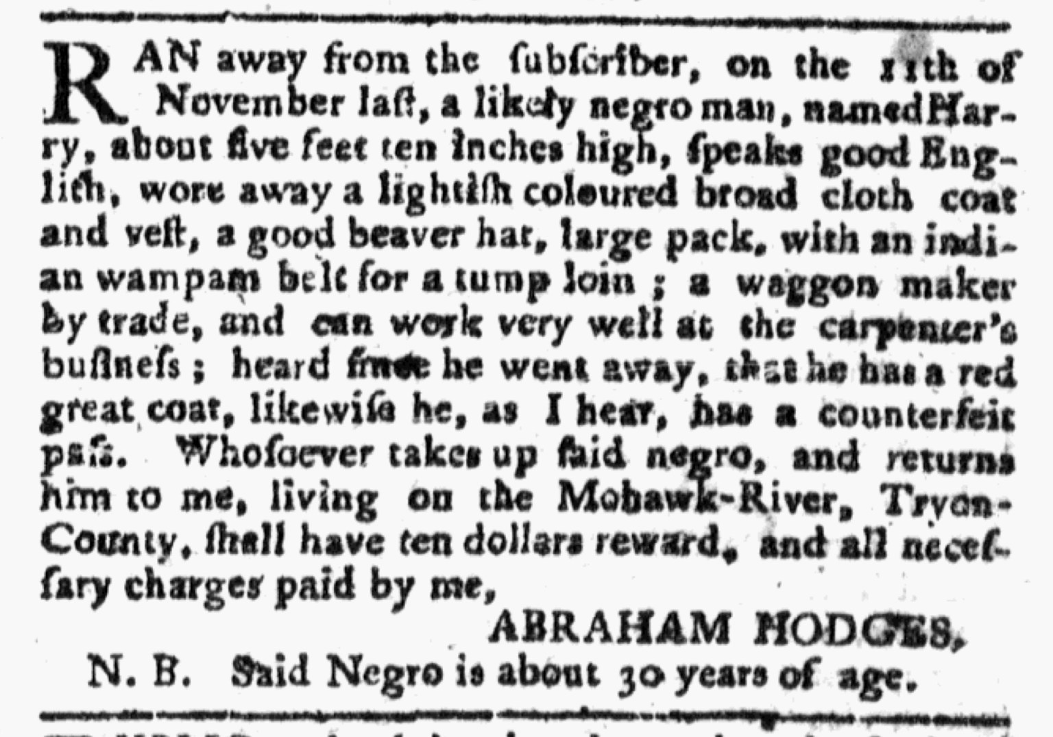 Slavery Advertisements Published January 12, 1776 | The Adverts 250 Project