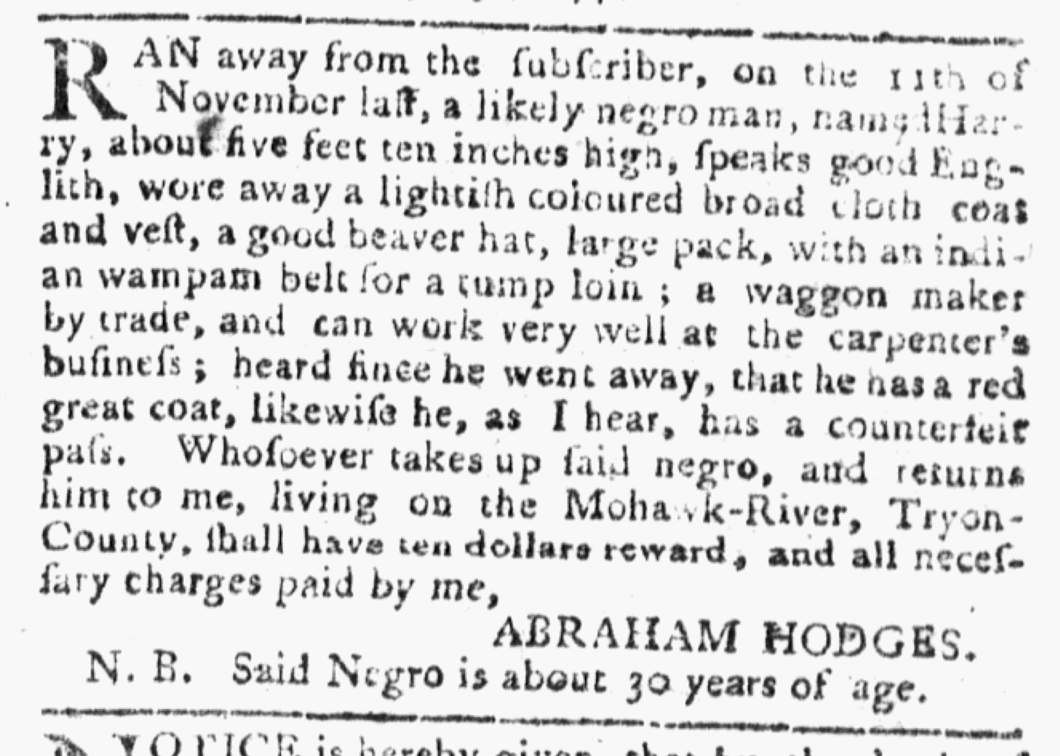 Slavery Advertisements Published January 19, 1776 | The Adverts 250 Project