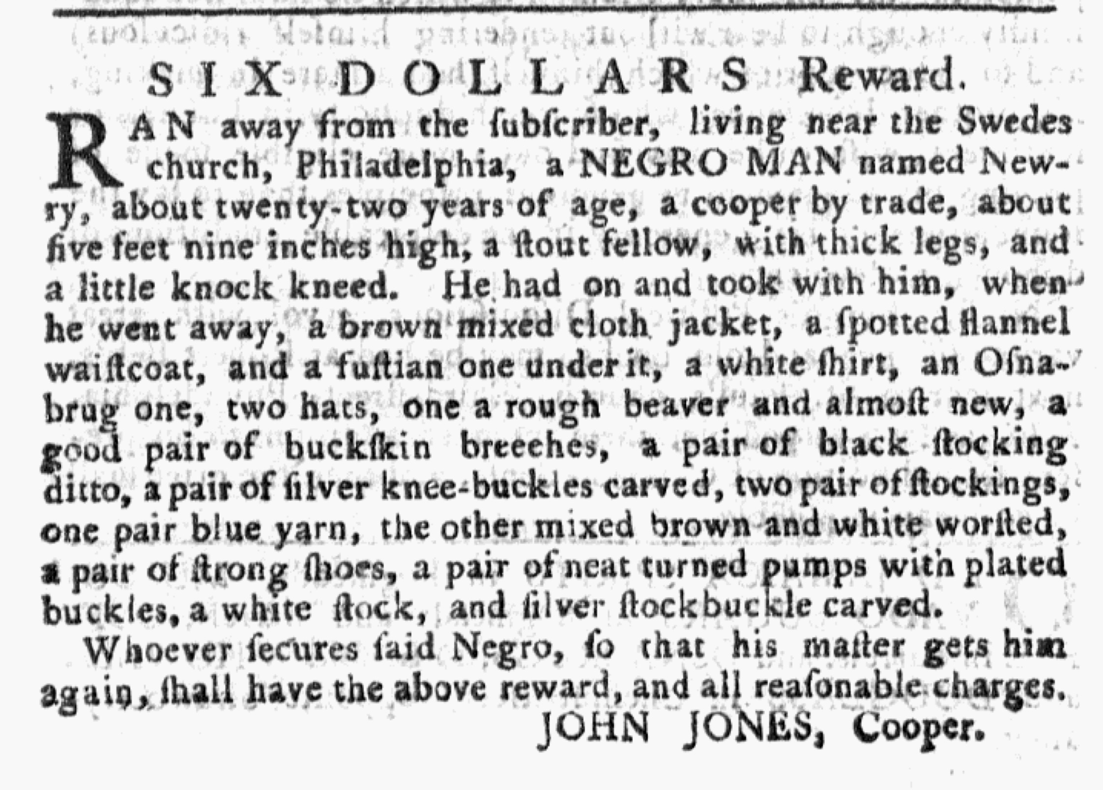Slavery Advertisements Published January 27, 1776 | The Adverts 250 Project