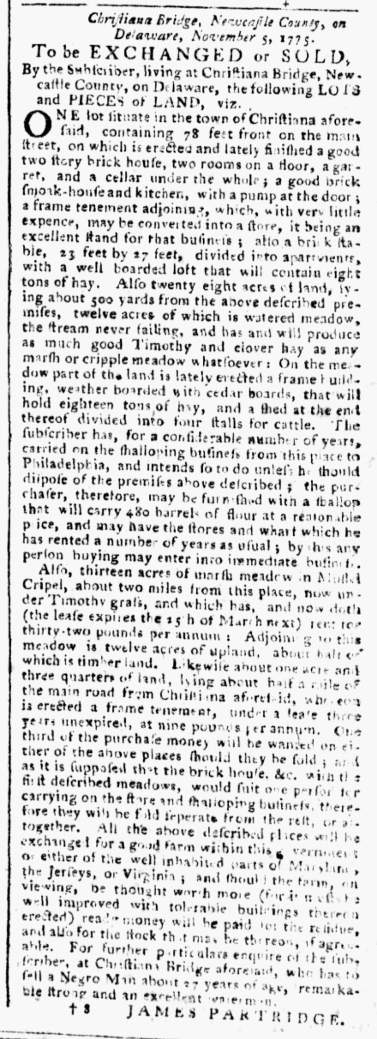 Slavery Advertisements Published January 29, 1776 | The Adverts 250 Project