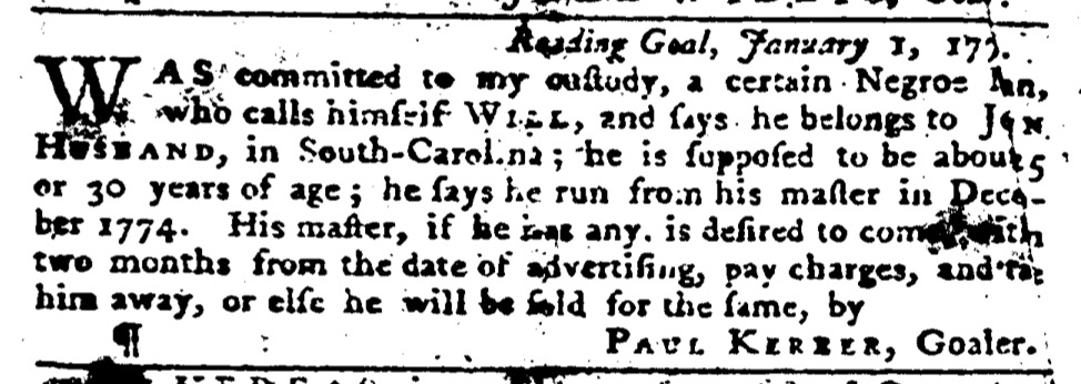 Slavery Advertisements Published January 31, 1776 | The Adverts 250 Project