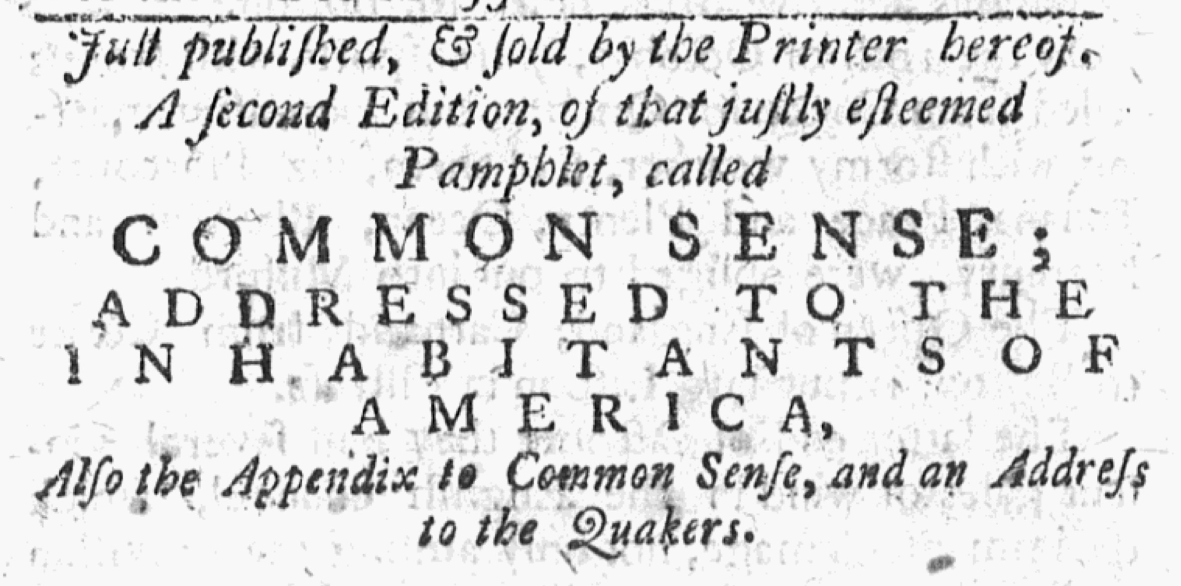 Advertisements for Common Sense Published March 2, 1776 | The Adverts ...