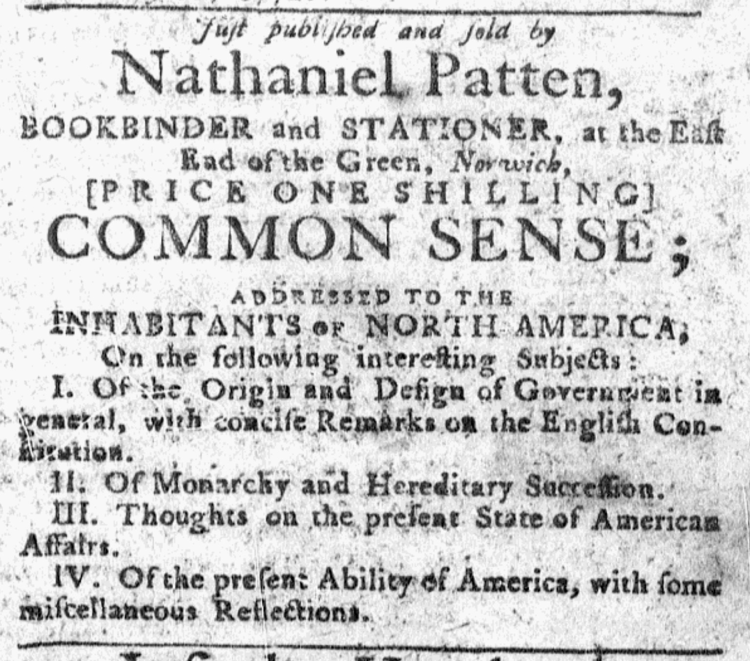 Advertisements for Common Sense Published March 4, 1776 | The Adverts ...