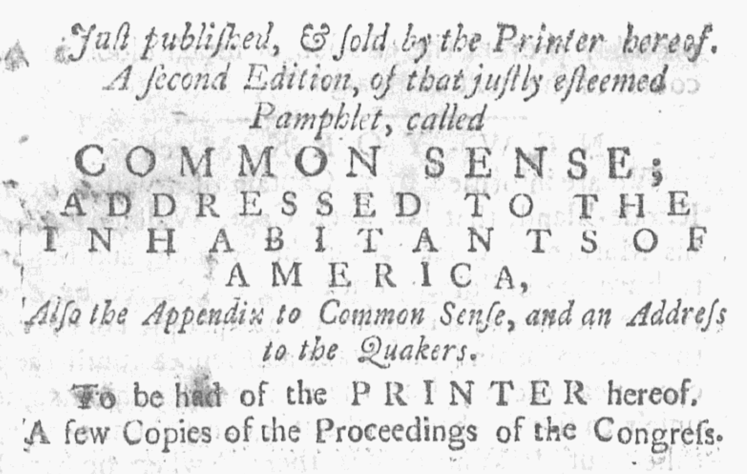 Advertisements for Common Sense Published March 6, 1776 | The Adverts ...